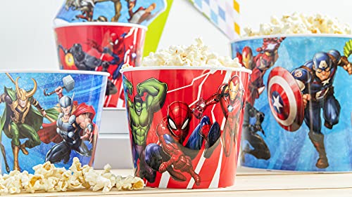 Zak Designs Marvel Universe Movie Night Family Reusable Popcorn Bowl Set with Serving Container and Individual Cups, Reusable and Made From Durable Plastic (5 Pieces, Non BPA)