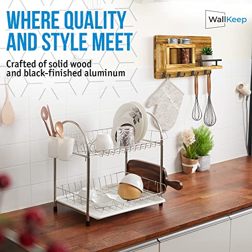 WallKeep Mail and Key Holder for Wall with Decorative Key Hooks - Wall Mount in Entryway, Mudroom or Office. Solid Wood Mail Organizer Floating Shelf Key Rack, Leash Holder and Key Hanger for Wall.