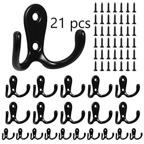 BEIUTAO 21Pcs Black Coat Hooks Wall-Mounted, Mini Black Hooks for Hanging with 42 Screws, Wall Hooks Used for Storage of Scarves, Bags, Towels, Keys, Hats, and Cookware.