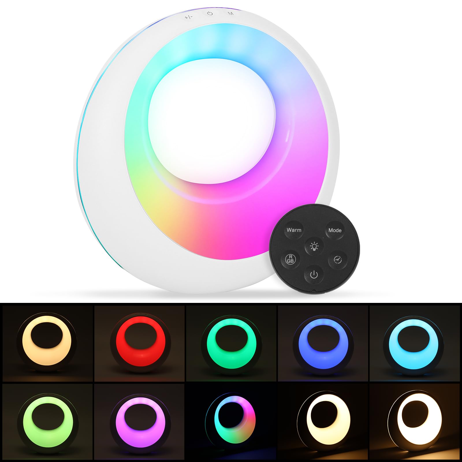 S SUNSBELL Table Lamp Touch Dimmable with Remote Control, LED Touch Night Light with RGB Color Change and 9 Light Modes, Bedside Table Lamps for Bedroom Living Room, Mood Lighting/Gifts (White)