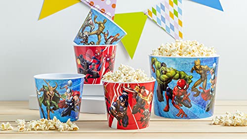 Zak Designs Marvel Universe Movie Night Family Reusable Popcorn Bowl Set with Serving Container and Individual Cups, Reusable and Made From Durable Plastic (5 Pieces, Non BPA)