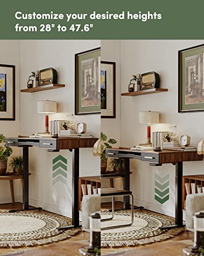 BANTI 48" x 26" Electric Standing Desk, Mid-Century Modern Desk with 3 Drawers, Stand Up Home Office Desks, Vintage Top