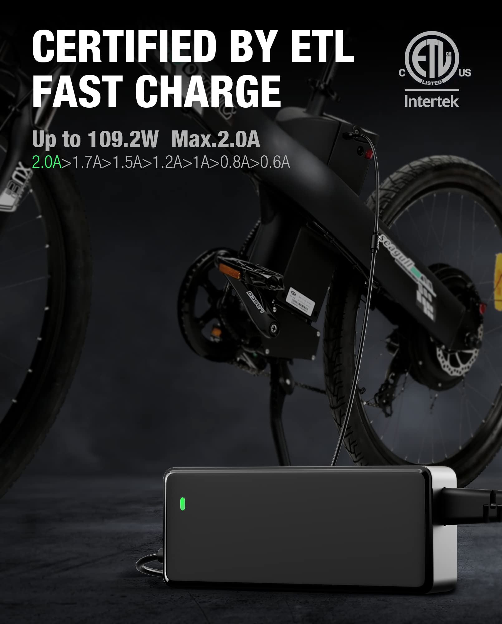 54.6V 2A eBike Charger for 48V Lithium Battery Compatible with 48V Lectric XP 1.0/2.0/3.0,Lectric XPremium, DC 5.5-2.5/2.1mm Bicycle Battery Charger Power Adapter