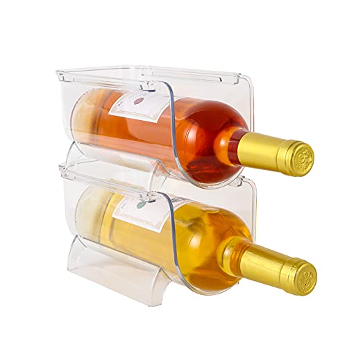 Zeeych Set of 2 Wine Rack Holder,Stackable Wine and Water Bottle Organizer for Kitchen Countertop, Pantry, Fridge,Convenient Storage for Wine,Beer, Soda,seltzer,pop Bottles,2 Pack - Clear