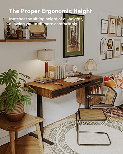 BANTI 48" x 26" Electric Standing Desk, Mid-Century Modern Desk with 3 Drawers, Stand Up Home Office Desks, Vintage Top