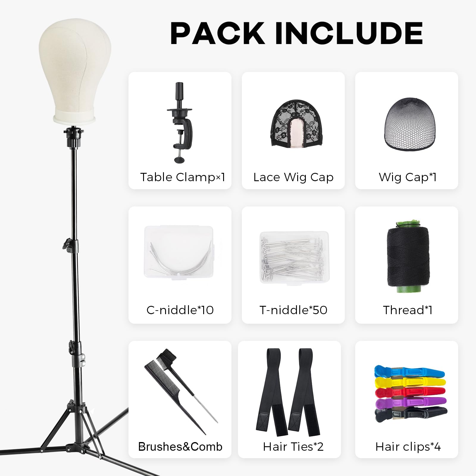 Neverland Beauty & Health 23 Inch Wig Stand Tripod with Mannequin Head, Wig Head Stand with Canvas Head for Wigs Making Display