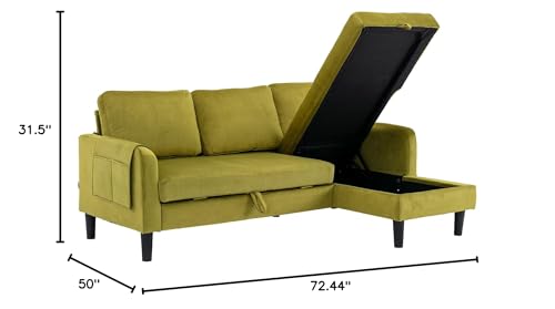 Eafurn Sectional Pull Out Bed, PU Leather Upholstered 3 Seats Sleeper Reversible Chaise Lounge w/Storage, Modern Design 72" L-Shaped Corner Sofa & Couches for Living Room, Olive