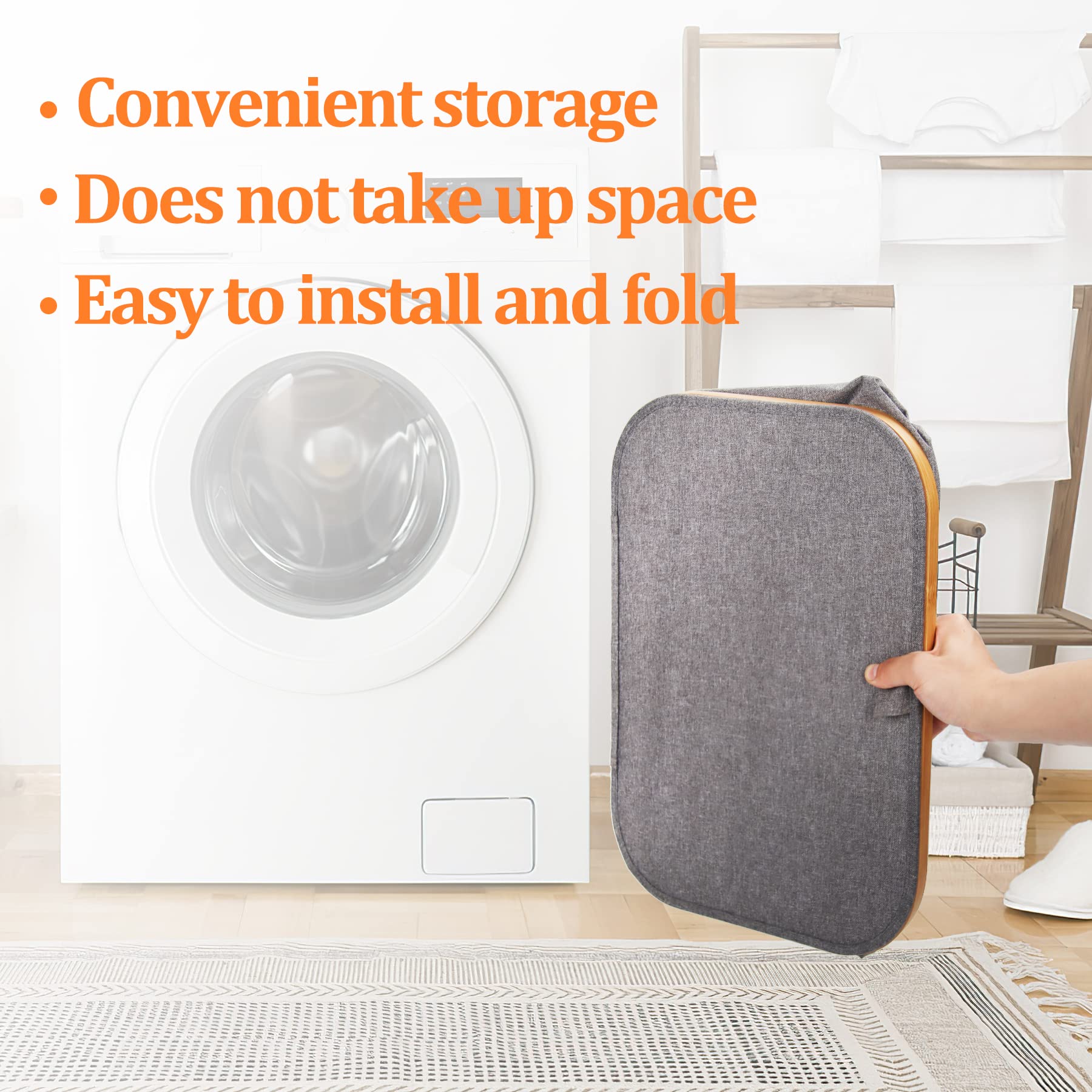 AMBIRD 2-Pack Laundry Basket with Lid, Bamboo Frame, Large Capacity, Upgraded Fabric, Portable and Foldable, Ideal for Bedroom, Bathroom, Nursery, and Household