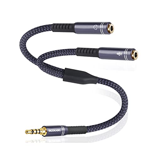 Audio Splitter, Headphone Splitter 3.5mm Nylon-BraidedďźBEZOKABLE Aux Splitter Male TRS to Dual Female 3.5 Audio Cable for Phone, PS4,PS5, Xbox One S,Nintendo Switch, Tablets and More