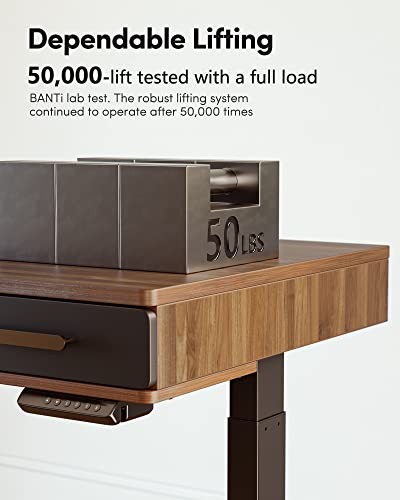 BANTI 48" x 26" Electric Standing Desk, Mid-Century Modern Desk with 3 Drawers, Stand Up Home Office Desks, Vintage Top