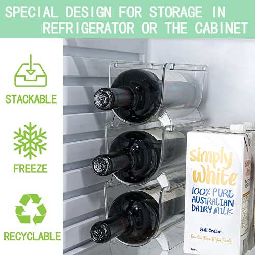 Zeeych Set of 2 Wine Rack Holder,Stackable Wine and Water Bottle Organizer for Kitchen Countertop, Pantry, Fridge,Convenient Storage for Wine,Beer, Soda,seltzer,pop Bottles,2 Pack - Clear