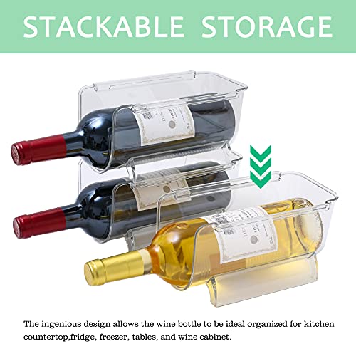 Zeeych Set of 2 Wine Rack Holder,Stackable Wine and Water Bottle Organizer for Kitchen Countertop, Pantry, Fridge,Convenient Storage for Wine,Beer, Soda,seltzer,pop Bottles,2 Pack - Clear