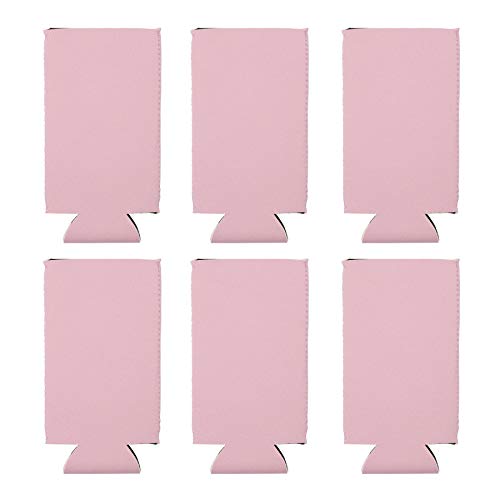 Snertz 6 Pack Slim Pink Blank DIY Sublimation Durable, Foldable Insulated Neoprene Skinny Beer , Seltzer Can Holder Cooler Sleeve Coolies fits 12 Oz