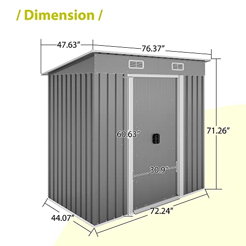 Evedy Sheds & Outdoor Storage, 6'x 6' FT Outdoor Metal Storage Shed, Sliding Doors and Window, Sun Protection, Waterproof Tool Storage Shed for Backyard, Patio, Lawn (Wood Grain & Coffee)