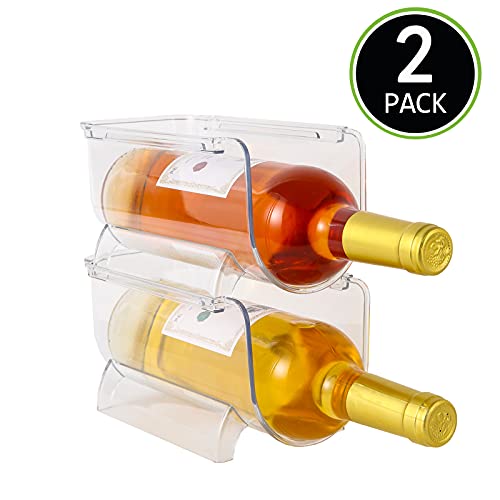 Zeeych Set of 2 Wine Rack Holder,Stackable Wine and Water Bottle Organizer for Kitchen Countertop, Pantry, Fridge,Convenient Storage for Wine,Beer, Soda,seltzer,pop Bottles,2 Pack - Clear