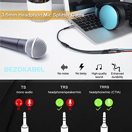 Audio Splitter, Headphone Splitter 3.5mm Nylon-Braided,BEZOKABLE Aux Splitter Male TRS to Dual Female 3.5 Audio Cable for Phone, PS4,PS5, Xbox One S,Nintendo Switch, Tablets and More