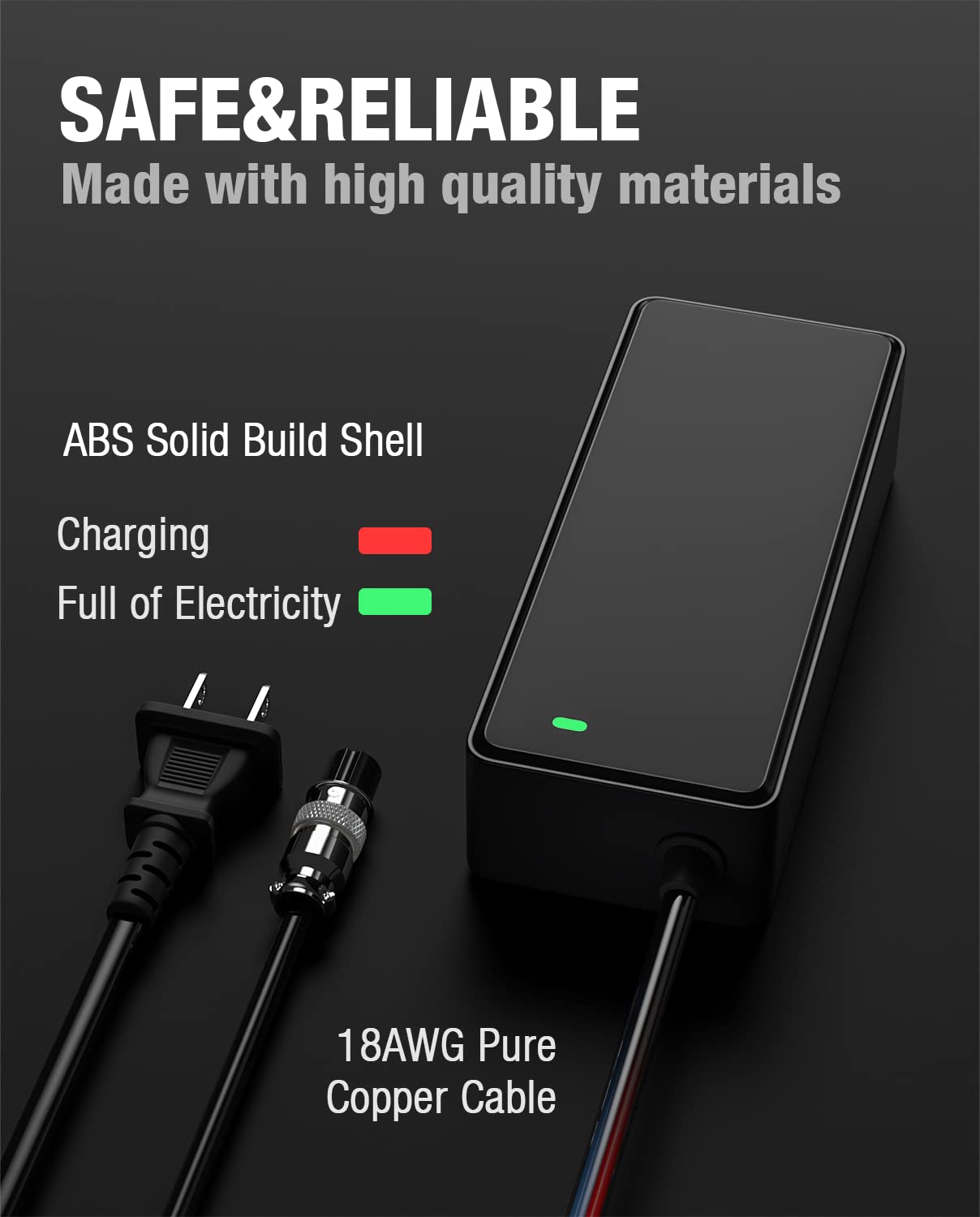 54.6V 2A Charger for 48V Lithium Battery Compatible with 48V Skywalker 8S,Evercross H5,Kugoo M4/X1/M4 Pro,GX16/M16 3 Prong Connector Power Adapter