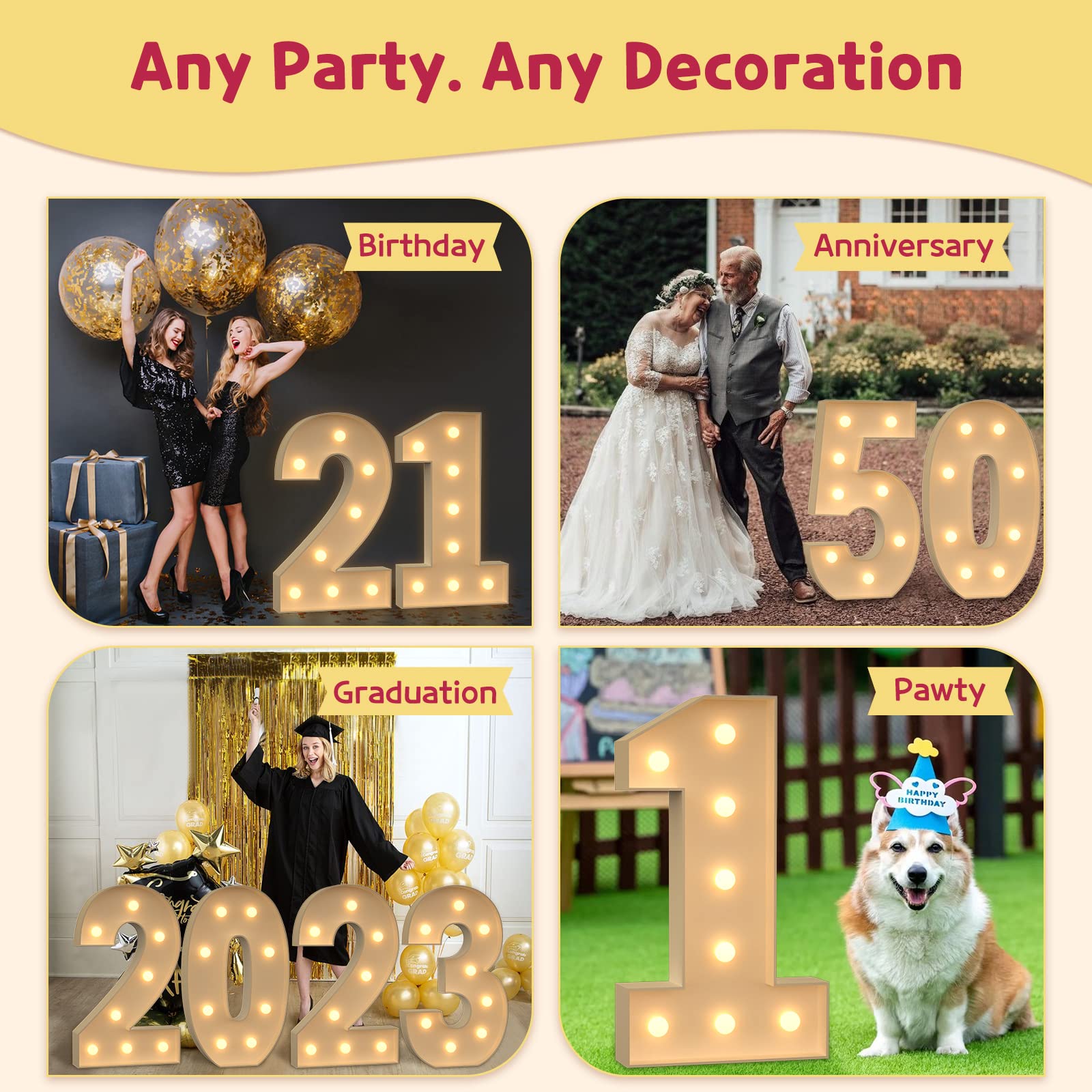 imprsv Marquee Numbers, 3FT Light Up Numbers for 1st Birthday Party Decorations, Mosaic Numbers for Balloons, Large Cardboard Numbers, Number One Balloon Frame, Number Blocks Birthday Party
