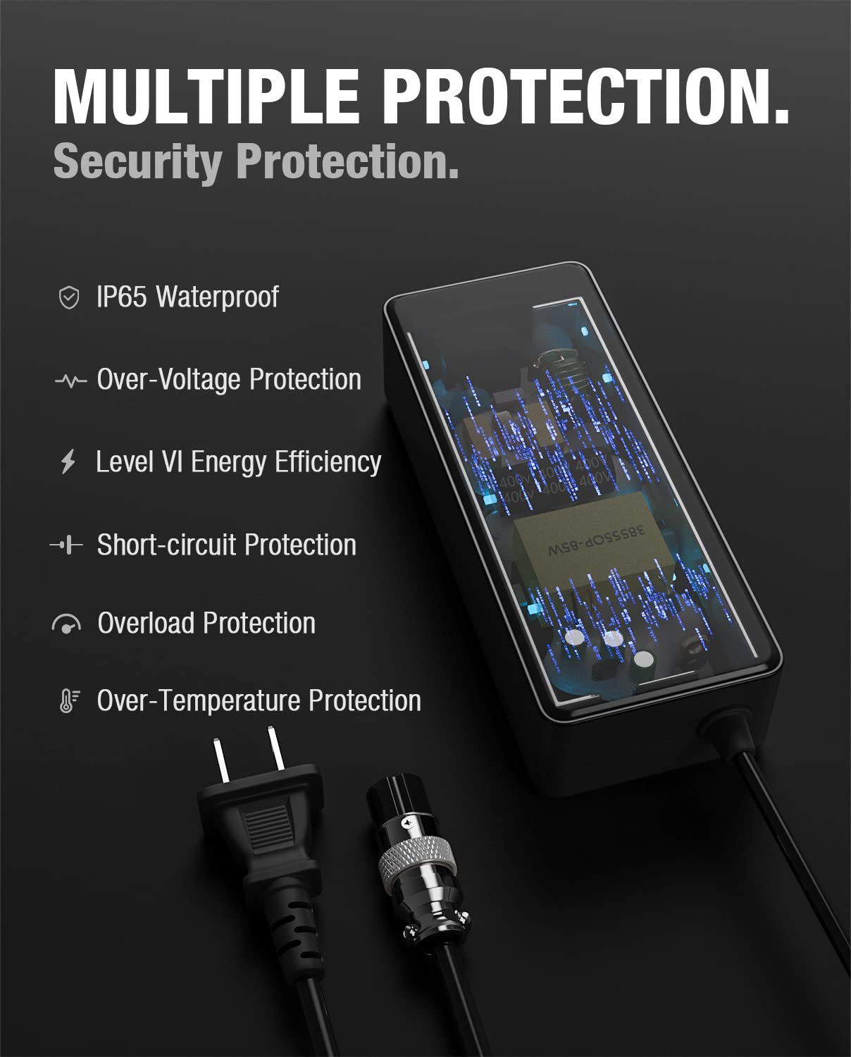 54.6V 2A Charger for 48V Lithium Battery Compatible with 48V Skywalker 8S,Evercross H5,Kugoo M4/X1/M4 Pro,GX16/M16 3 Prong Connector Power Adapter