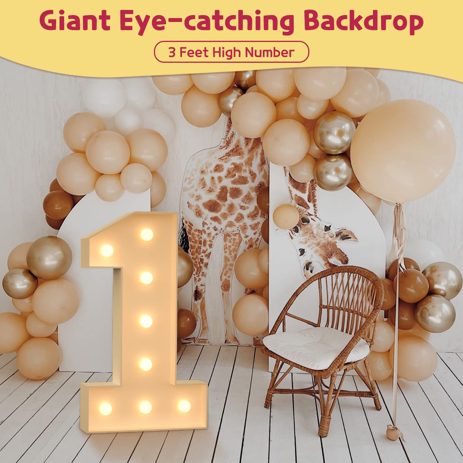 imprsv Marquee Numbers, 3FT Light Up Numbers for 1st Birthday Party Decorations, Mosaic Numbers for Balloons, Large Cardboard Numbers, Number One Balloon Frame, Number Blocks Birthday Party