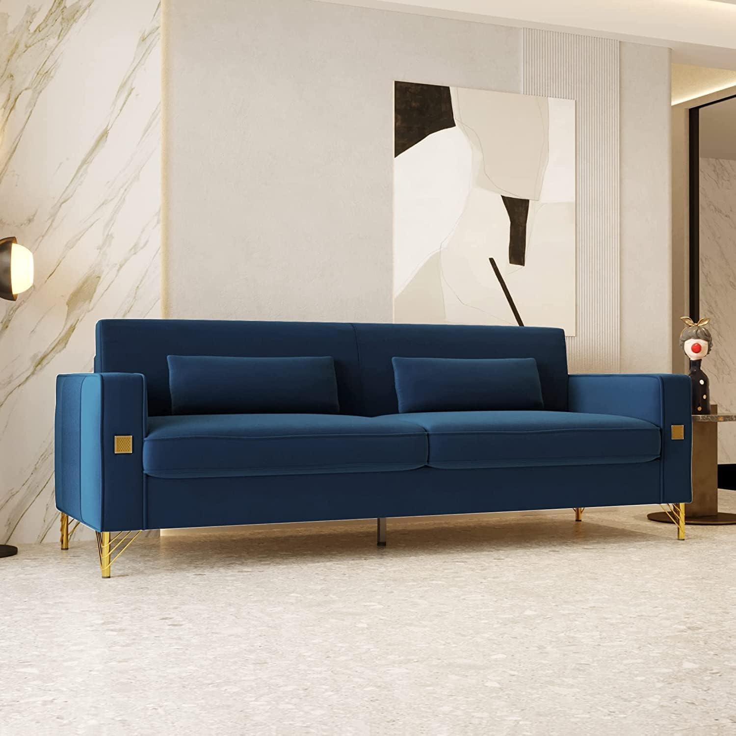 Goohome Tufted Couch, Chesterfield Velvet Upholstered 2-Seater Comfy Sofa, Living Room Furniture Sets, with Solid Wood Frame and Gold Legs, Fit for Bedroom, Office, B-Black d