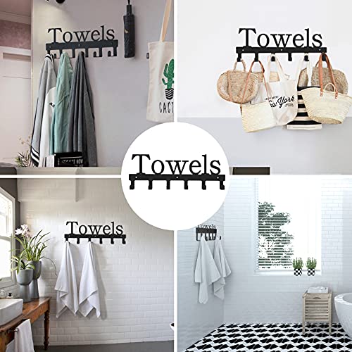 Goutoports Bathroom Towel Rack Wall Mount Towel Holder Metal 6 Hooks Rustproof and Waterproof -Black (Towel Rack Song Typeface)