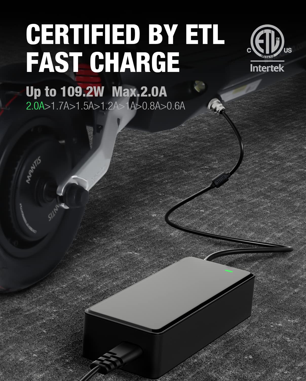 54.6V 2A Charger for 48V Lithium Battery Compatible with 48V Skywalker 8S,Evercross H5,Kugoo M4/X1/M4 Pro,GX16/M16 3 Prong Connector Power Adapter