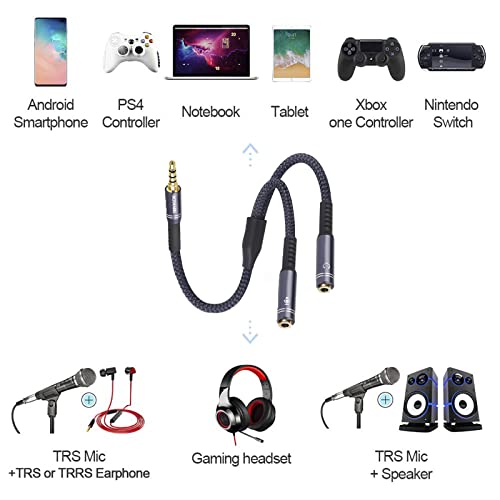 Audio Splitter, Headphone Splitter 3.5mm Nylon-Braided,BEZOKABLE Aux Splitter Male TRS to Dual Female 3.5 Audio Cable for Phone, PS4,PS5, Xbox One S,Nintendo Switch, Tablets and More