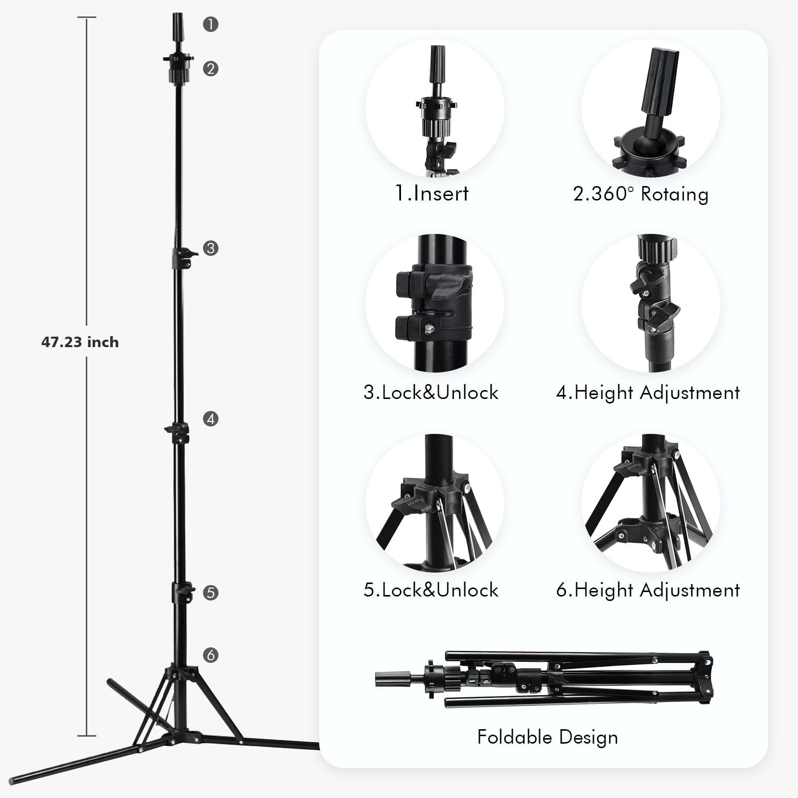 Neverland Beauty & Health 23 Inch Wig Stand Tripod with Mannequin Head, Wig Head Stand with Canvas Head for Wigs Making Display