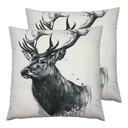 Deco4URLife Black and White Portrait of A Deer Set of 2 Decorative Throw Pillow Covers Square 18 x 18 inch, Pillowcase Protectors Cushion Cover for Home Sofa Couch Chair Back Seat