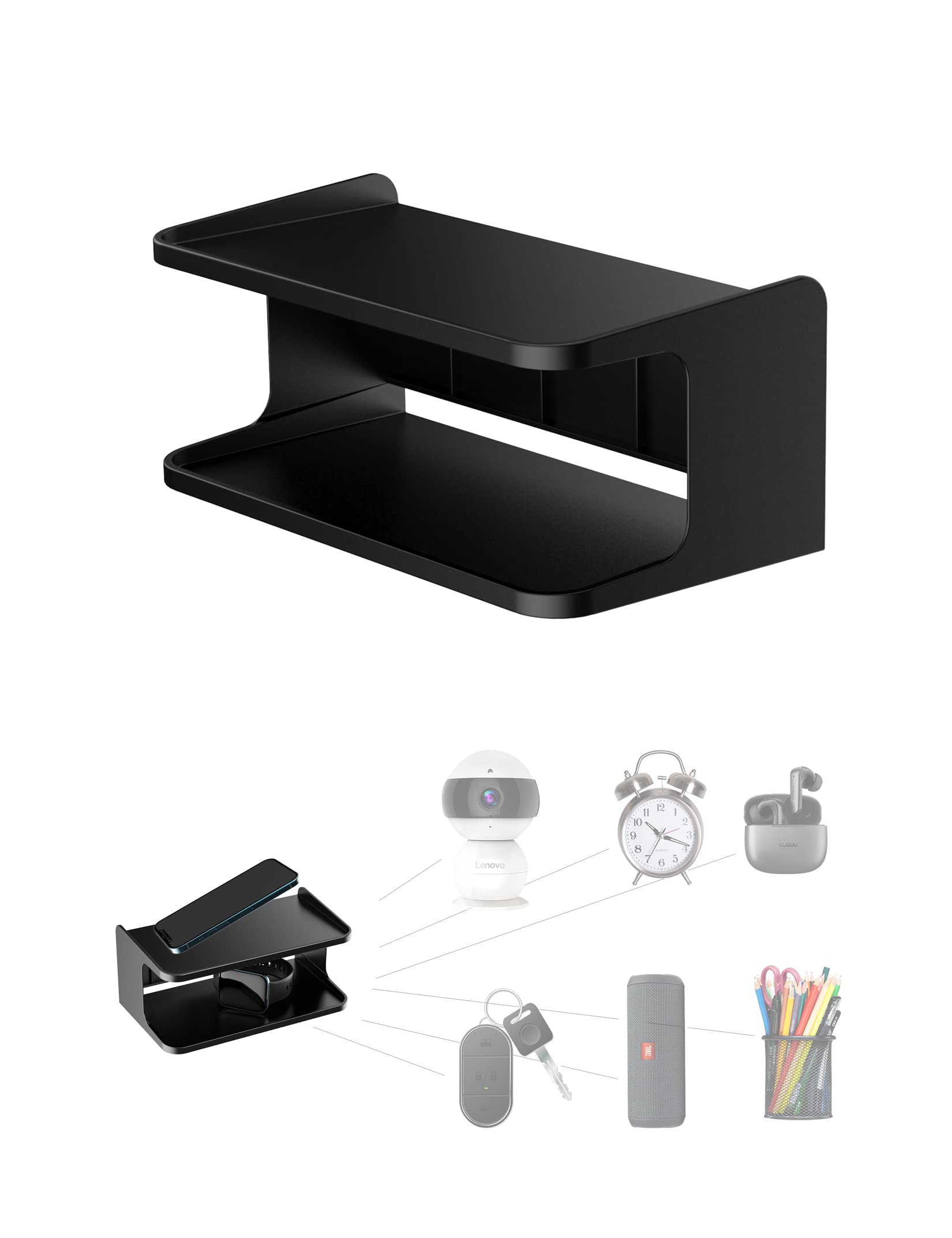Bedside Shelf Accessories Organizer for Bedroom Bedside Wall Organizer Universal Bedside Shelf Wall Mount for Glasses/Remote/Earphone/Cell Phone and More (Black)