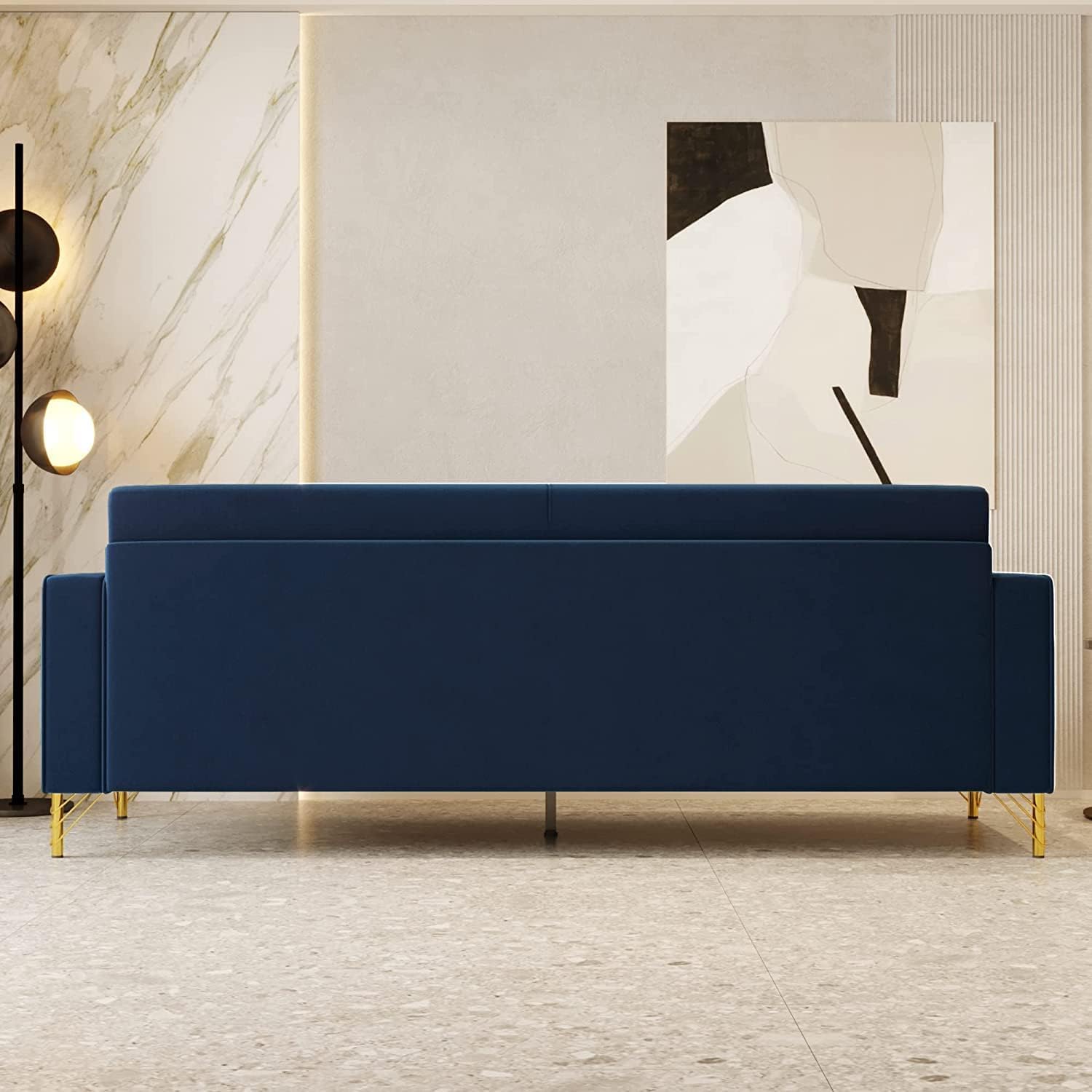 Goohome Tufted Couch, Chesterfield Velvet Upholstered 2-Seater Comfy Sofa, Living Room Furniture Sets, with Solid Wood Frame and Gold Legs, Fit for Bedroom, Office, B-Black d