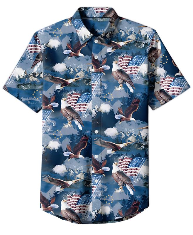 Arvilhill Men's Fashion Star and Flag Button Shirt American Flag Traveling Button Shirt US Flag Short Sleeve Button Shirt L