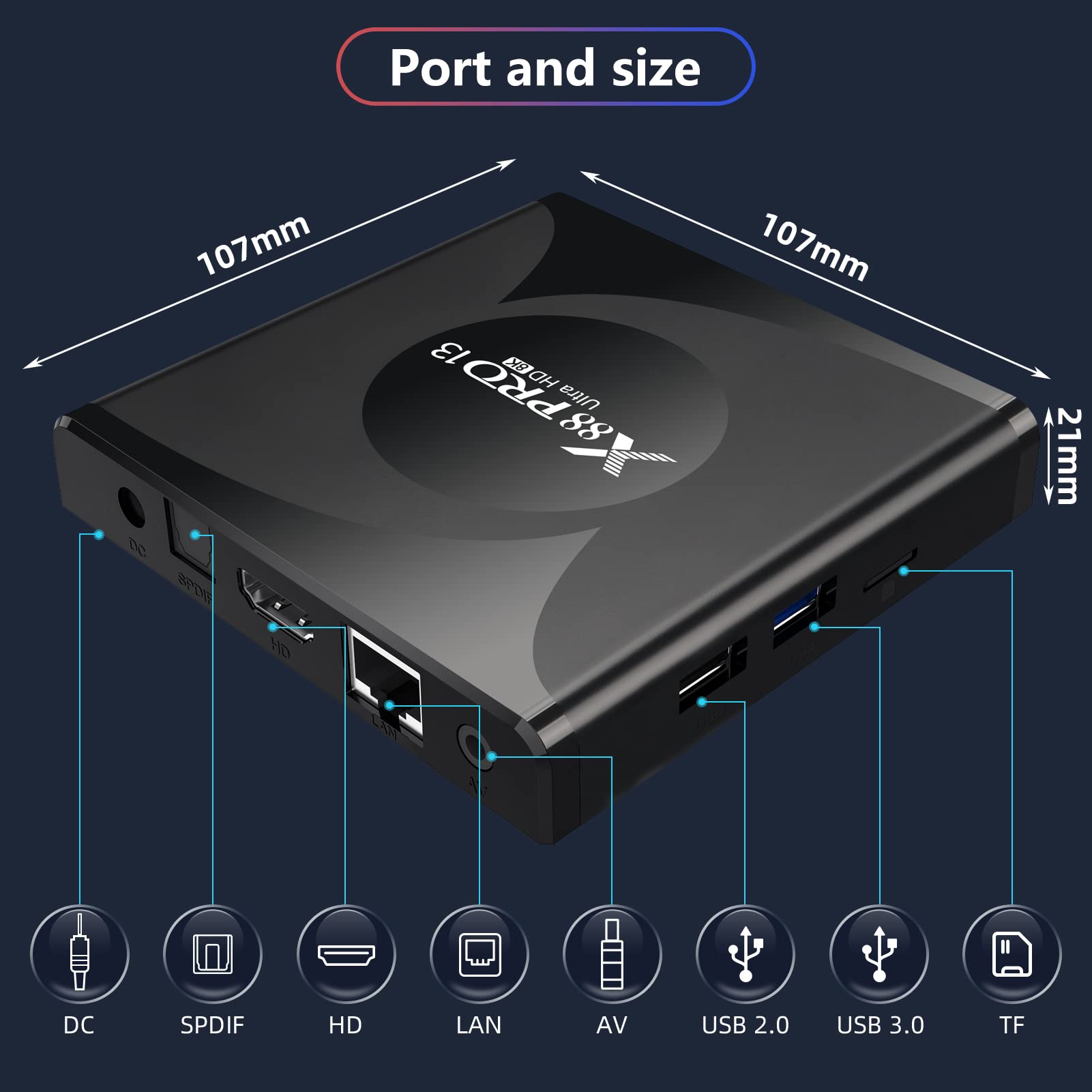 Android 13.0 TV Box, X88 PRO 13 Android Box 2GB RAM +16GB ROM Quad Core 64bit,Supporting BT5.0 2.4G /5G Dual-Band WIFI6 Enternet 8K Android TV Box 2023