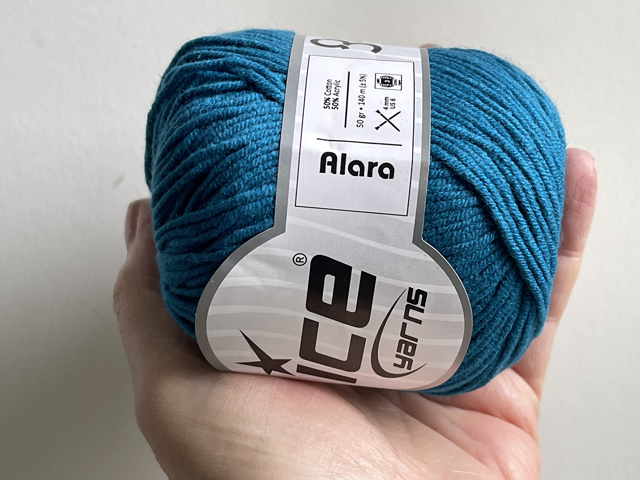 Dark Turquoise Blue Alara - DK Weight Cotton Blend Yarn 50 Grams (1.75 Ounces) 140 Meters (153 Yards)