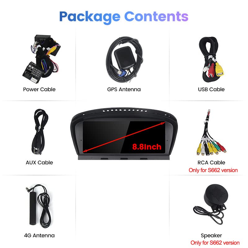 Android 12 Car Stereo GPS Sat Nav for BMW 5 Series E60 E61 E63 E64 3 Series E90 E91 E92 CCC CIC Touchscreen Multimedia Player + DVR,8-core 4+64-2005-2008 CCC 8.8 inches