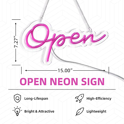 MOLCOVEX LED Neon Open Sign, 15"x 7.3" Business Open Sign with Remote, Adjustable Brightness Open Neon Lights for Restaurant Bar Salon Stores Hotel Wall Decor Light Open Sign (Pink)