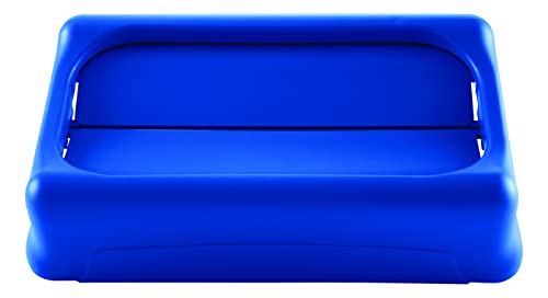 Rubbermaid Commercial Products Slim Jim Plastic Rectangular Recycling Bin with Venting Channels, 23 Gallon, Blue Recycling (FG354007BLUE) & FG267360BLUE Slim Jim Trash Can, Swing Lid, Blue