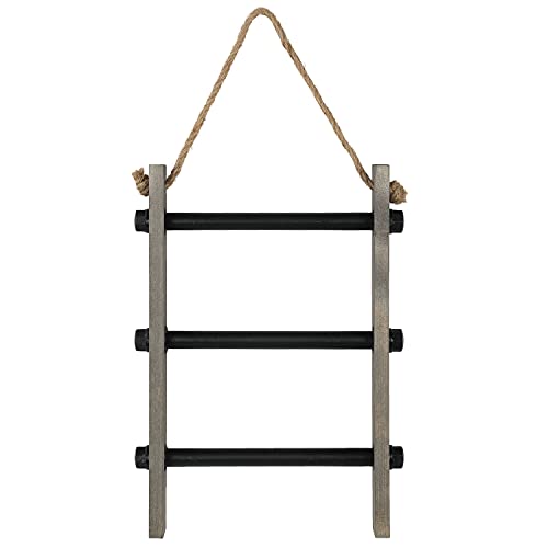 MyGift 3-Tiered Hanging Bathroom Towel Ladder Rack Industrial Pipe and Grey Wood Wall Mounted Hand Towels Holder Storage and Drying Hanger