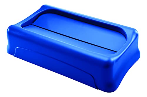 Rubbermaid Commercial Products Slim Jim Plastic Rectangular Recycling Bin with Venting Channels, 23 Gallon, Blue Recycling (FG354007BLUE) & FG267360BLUE Slim Jim Trash Can, Swing Lid, Blue
