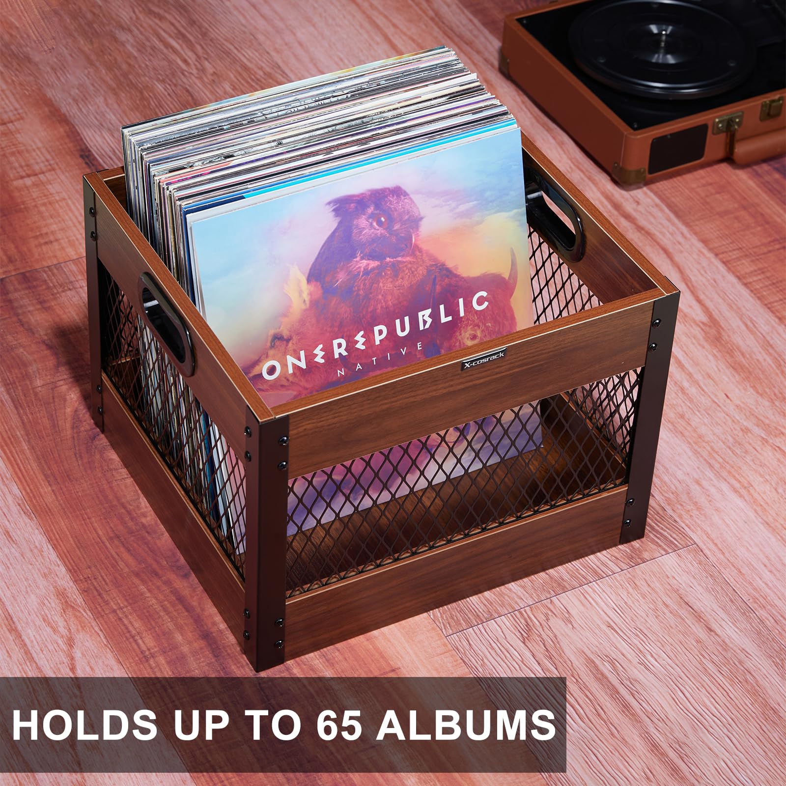 X-cosrack 2 Packs Vinyl Record Storage Crate, Wooden LP Album Shelf Cube Organizer Box
