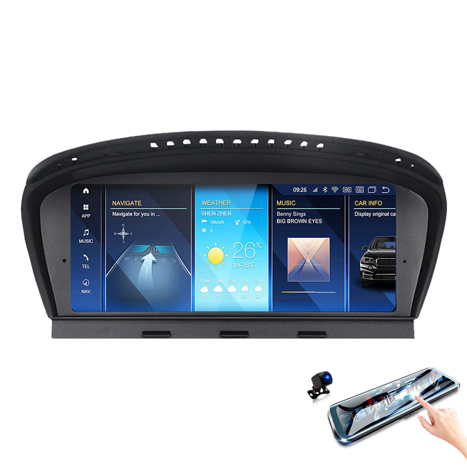 Android 12 Car Stereo GPS Sat Nav for BMW 5 Series E60 E61 E63 E64 3 Series E90 E91 E92 CCC CIC Touchscreen Multimedia Player + DVR,8-core 4+64-2005-2008 CCC 8.8 inches