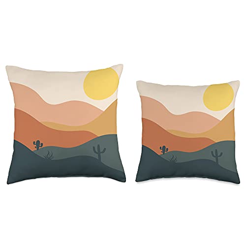 Camille Cate Modern Design Abstract Mountains Cactus Desert Landscape in Terracotta Throw Pillow, 16x16, Multicolor