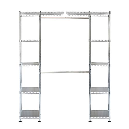 Seville Classics Double-Rod Expandable Clothes Rack System Closet Organizer, 58" to 83" W x 14" D x 72", Chrome