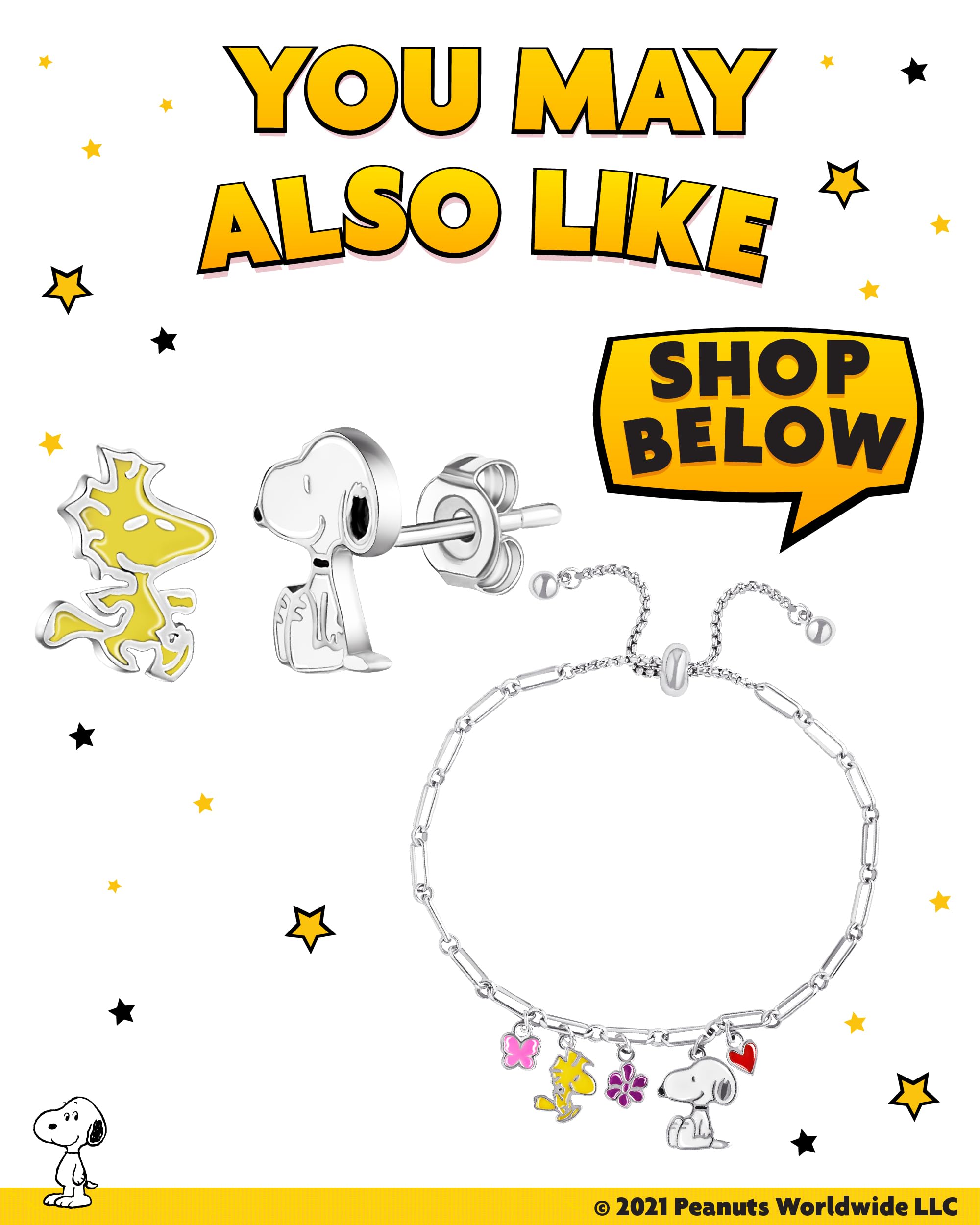 PEANUTS Womens Snoopy and Woodstock Red Crystal Heart Necklace 18" - Silver Plated Snoopy Necklace - Official License