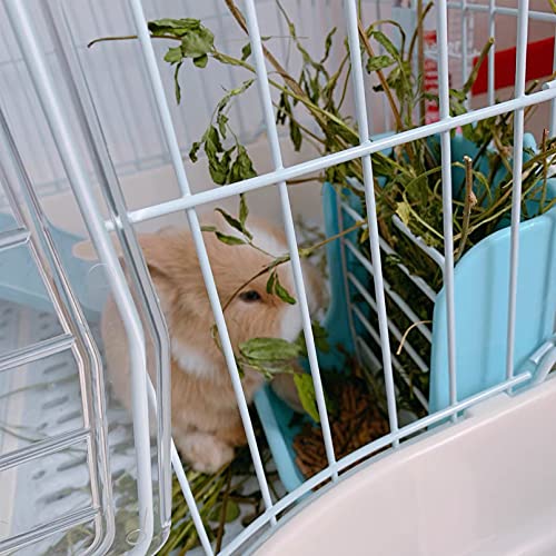 Hamiledyi Rabbit Hay Feeders Rack 2 in 1 Feeder Bowls Double Bunny Feed Holder Grass Food for Small Animal Supplies Chinchillas Guinea Pig Hamsters (Pink and Blue) 2 Pcs
