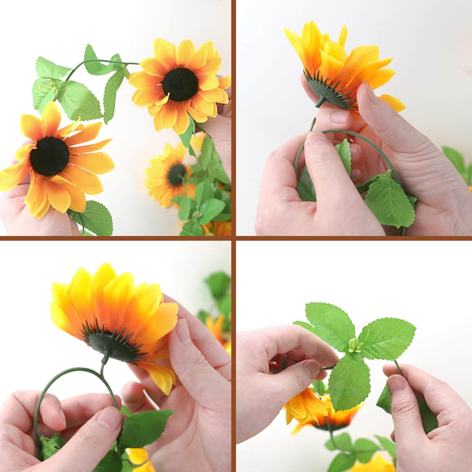 DomeStar 4 Pack Artificial Sunflower Garlands 29 FT Silk Sunflower Vines with Green Leaves, Hanging Flowers Garland for Sunflower Theme Party Fall Wedding Home Decorations