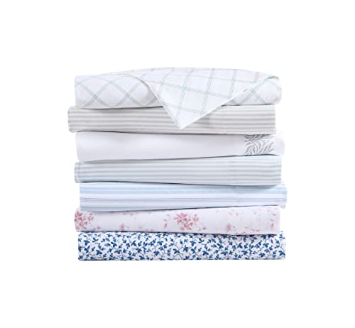 Laura Ashley - King Sheets, Soft Sateen Cotton Bedding Set - Sleek, Smooth, & Breathable Home Decor (Ramona Blue, King)