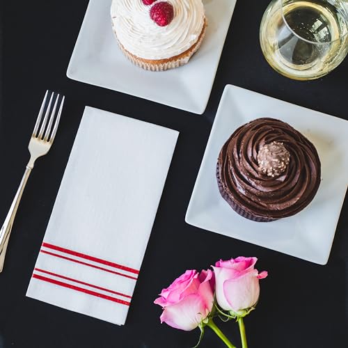 Fanxyware Shiny Red on White Disposable Dinner Napkins, Feels Like Linen, Soft Fluff Pulp Paper - 50 Pack, 8.5" x 4" - Style Name: Parallel Shine