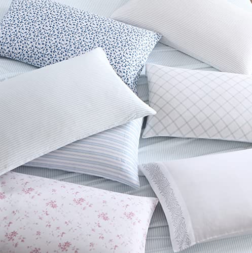 Laura Ashley - King Sheets, Soft Sateen Cotton Bedding Set - Sleek, Smooth, & Breathable Home Decor (Ramona Blue, King)